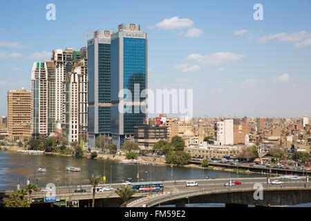 Egypt North Africa Cairo Corniche Nile river flow shore bank promenade ...