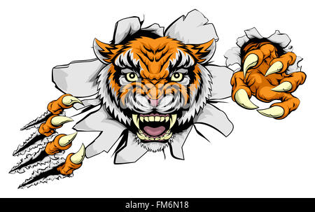 A scary tiger mascot ripping through the background with sharp claws ...