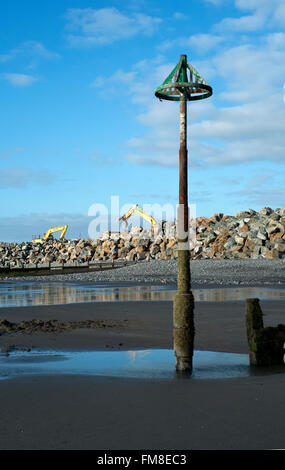 Flood defences at Borth, Aberystwyth, site of TV drama Hinterland Stock ...