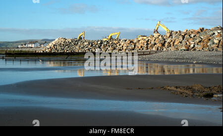 Flood defences at Borth, Aberystwyth, site of TV drama Hinterland Stock ...