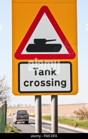 Tank crossing road,sign,Salisbury Plain,Wiltshire,England,U.K.,Europe ...