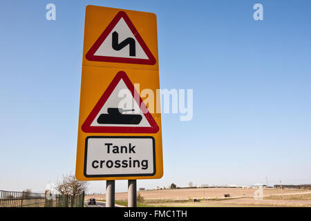 Tank crossing road,sign,Salisbury Plain,Wiltshire,England,U.K.,Europe ...