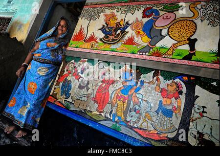 Mural painting representing the hindu god Parashurama ( 6° avatar of ...