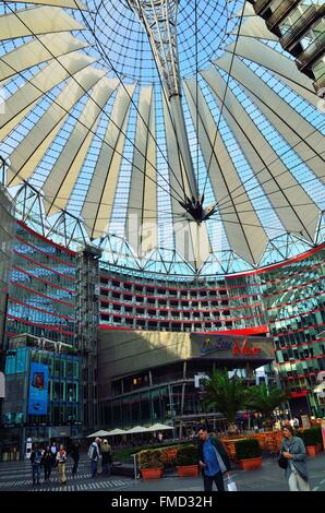 Berlin, Germany. The roof of the Sony Center Potsdamer Platz, a complex ...
