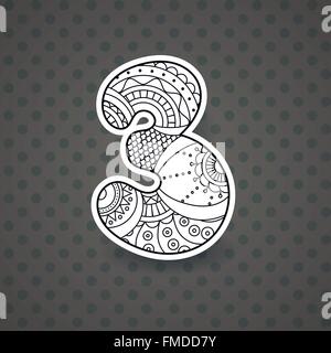 Number three Zentangle. Vector decorative number Stock Vector Image ...