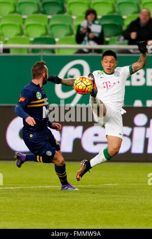 Budapest, Hungary. 12th March, 2016. Goalkeeper Filip Pajovic of Puskas ...