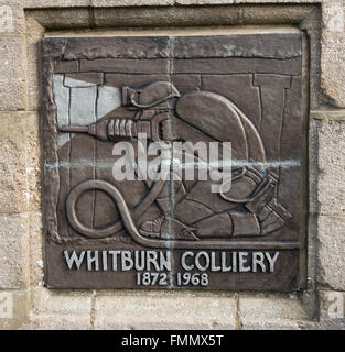Bronze memorial plaque at site of former Whitburn Colliery, sculptor ...