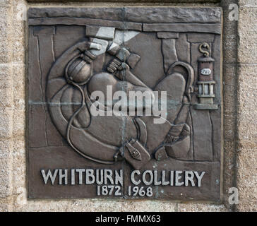 Bronze memorial plaque at site of former Whitburn Colliery, sculptor ...
