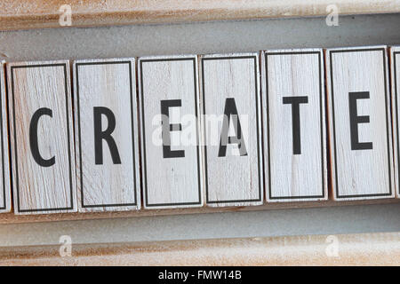 create word written on wood block. create text on table, concept Stock ...