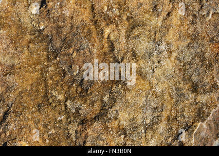 Orange / rust coloured rock texture with quartz crystals sparkling in ...