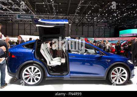 Tesla Model X electric car at the Geneva Motor Show 2016 Stock Photo ...