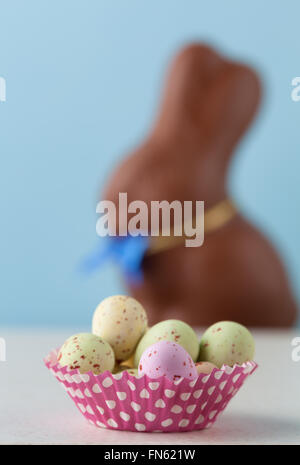 Happy Easter on pastel speckled eggs, toning Stock Photo - Alamy