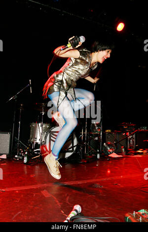 Karen O lead singer in the Yeah Yeah Yeahs performing at the Bowery ...