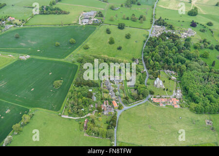 aerial view of the North Yorkshire village of Crakehall near Bedale, UK ...