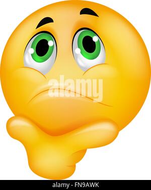 Thinking face icon in comic style. Smile emoticon vector cartoon ...