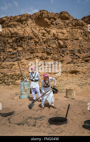 Preparing Zarb, a Bedouin meal in the Wadi Rum desert, Hashemite ...