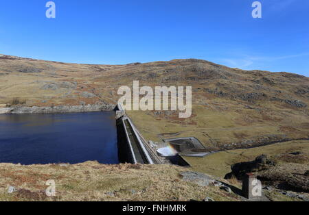 Elevated view of Loch Lednock reservoir and dam Glen Lednock Scotland ...