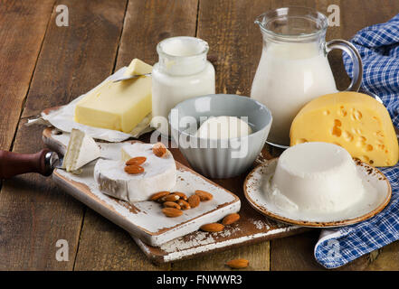Dairy products on table Stock Photo - Alamy