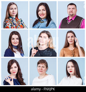 Collage of group people, women and men over colorful isolated ...