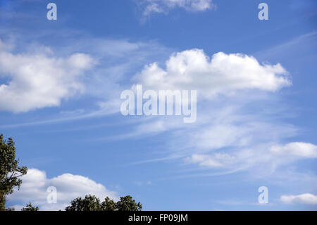 windswept skies, cumulus and cirrus clouds with fall streaks Stock ...
