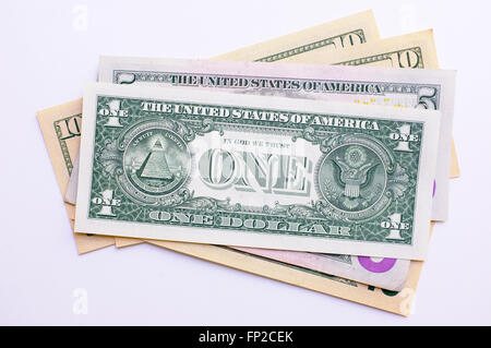 American Dollar notes photographed against a white background Stock ...