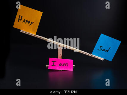 concept of duality using sticky notes with antonyms on a hand made sea ...