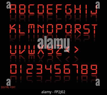 Red color of LED digital font on black background (Vector Stock Vector ...