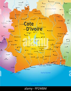 Abidjan map, capital city of Cote d'Ivoire. Municipal administrative area map with rivers and ...