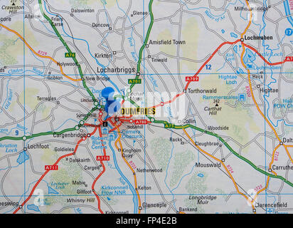 Road map of the Dumfries area of Scotland, showing the surrounding ...