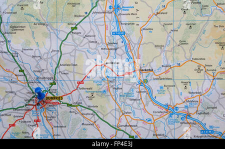 Road map of the Dumfries area of Scotland, showing the surrounding ...