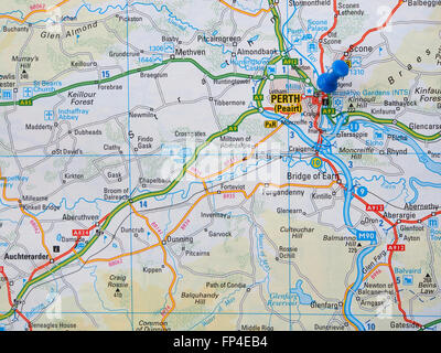 Road map of of Scotland, showing the roads and area around Perth ...
