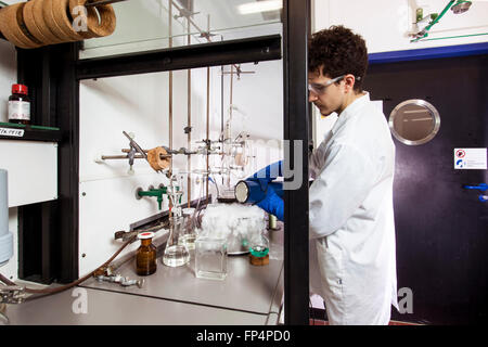 Laboratory experiment with liquid nitrogen in laboratory mortar with ...