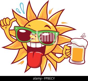 Happy Cartoon Sun drinking Beer isolated Stock Vector Image & Art - Alamy