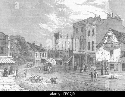 HACKNEY: Hackney, looking towards the church, 1840. London, old print ...