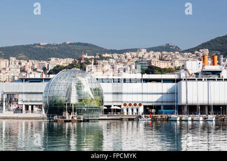 An exterior view of Genoa Biosphere. designed by Renzo Piano. Also ...