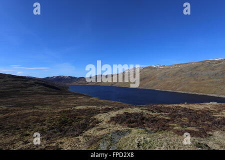 Elevated view of Loch Lednock reservoir Glen Lednock Scotland March ...