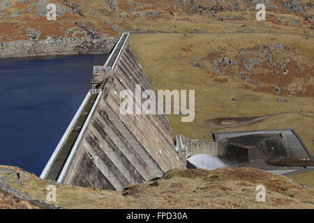 Elevated view of Loch Lednock reservoir and dam Glen Lednock Scotland ...