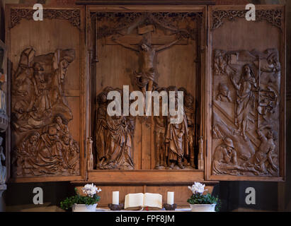 Crucifixion Altarpiece (1508) by German sculptor Tilman Riemenschneider in Peter-und-Paul Kirche ...