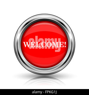 Welcome icon. Shiny glossy internet button on white background Stock ...