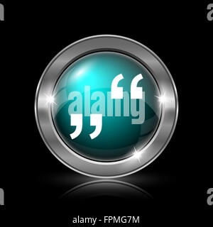 Quotation marks icon. Metallic internet button on black background ...