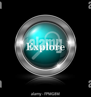 Explore icon. Metallic internet button on white background Stock Photo ...