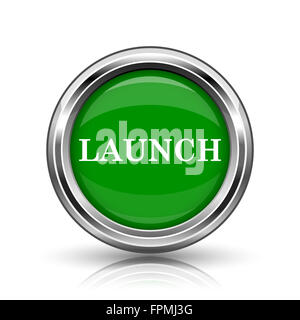 Launch icon. Metallic internet button on white background Stock Photo ...