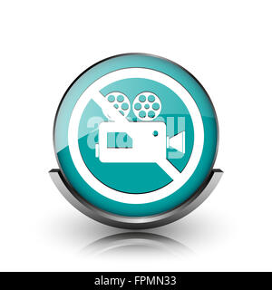 Forbidden video camera icon. Metallic internet button on white ...