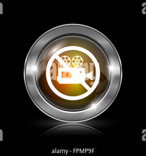 Forbidden video camera icon. Metallic internet button on white ...