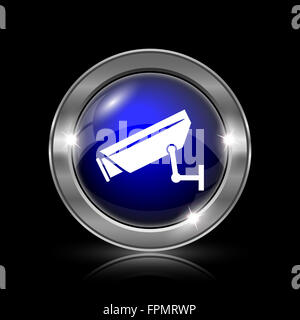 Surveillance camera icon. Metallic internet button on black background ...