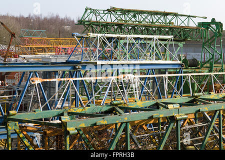 Coloured steel trusses stacked for recycling at Sharpness Docks, South ...