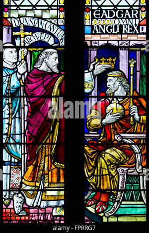 The Edgar stained glass window showing the crowning of King Edgar in ...