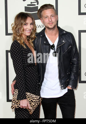 Ryan Tedder and his wife Genevieve Tedder arrive on the red carpet ...