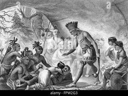 John Smith saved by Pocahontas at Jamestown in Virginia Colony 1607 ...