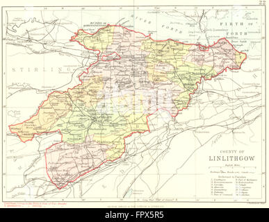 SCOTLAND: Linlithgow: Linlithgowshire; Philip, 1891 antique map Stock ...